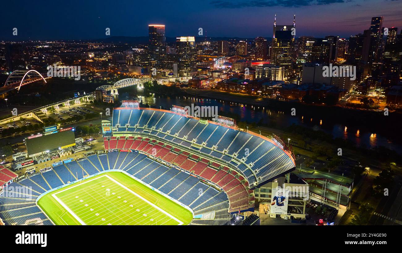 Aerial View of Nissan Stadium and Nashville Skyline at Blue Hour Stock ...