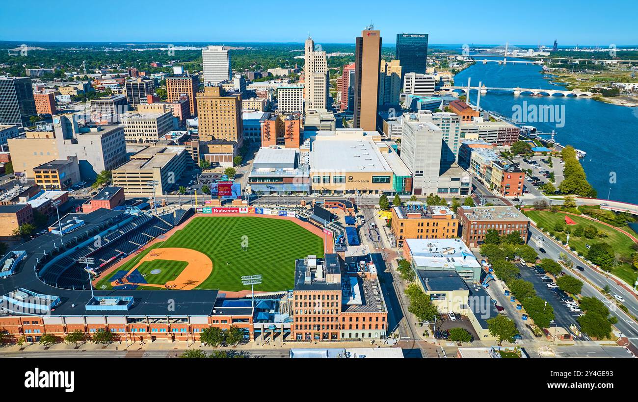 Aerial View Toledo Skyline and Fifth Third Field with Riverfront Stock ...