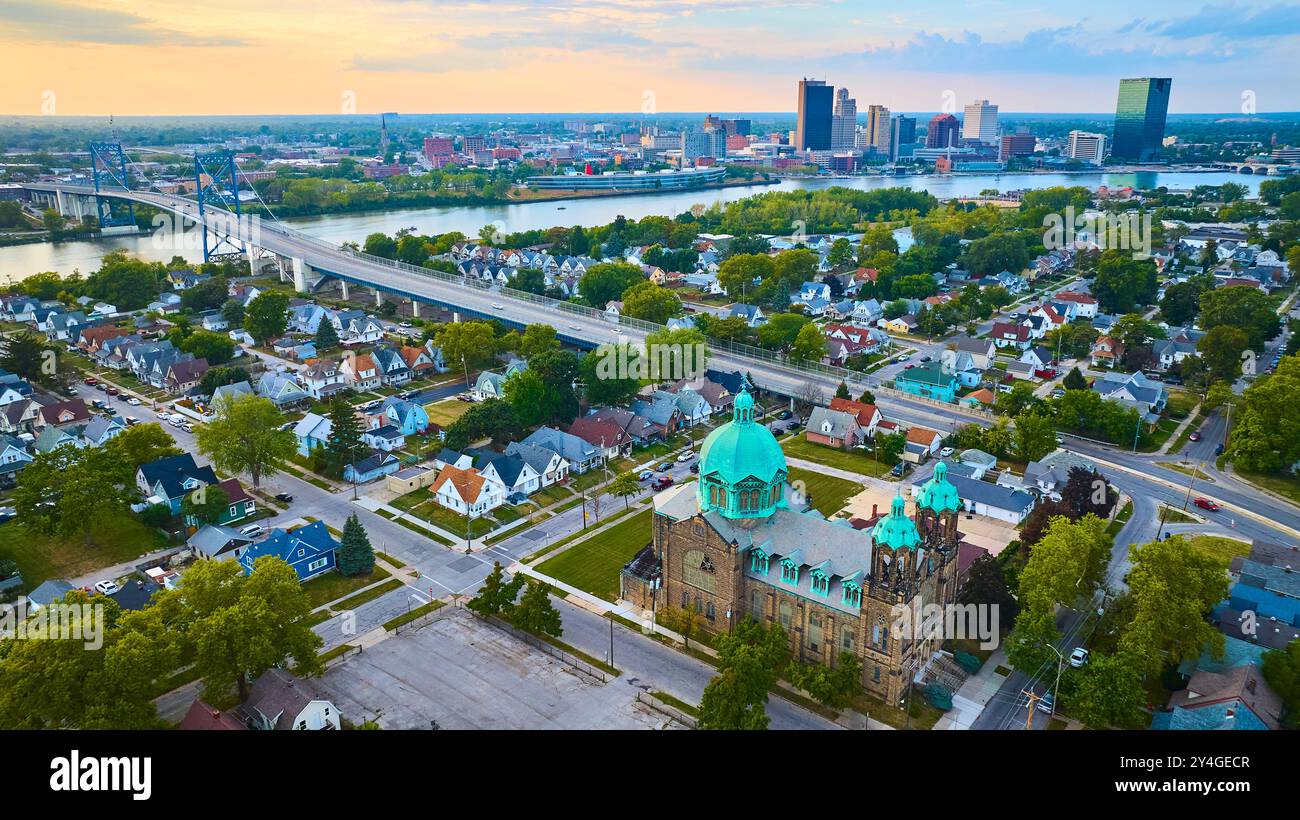Aerial View of Toledo Historic Church and Anthony Wayne Bridge at ...