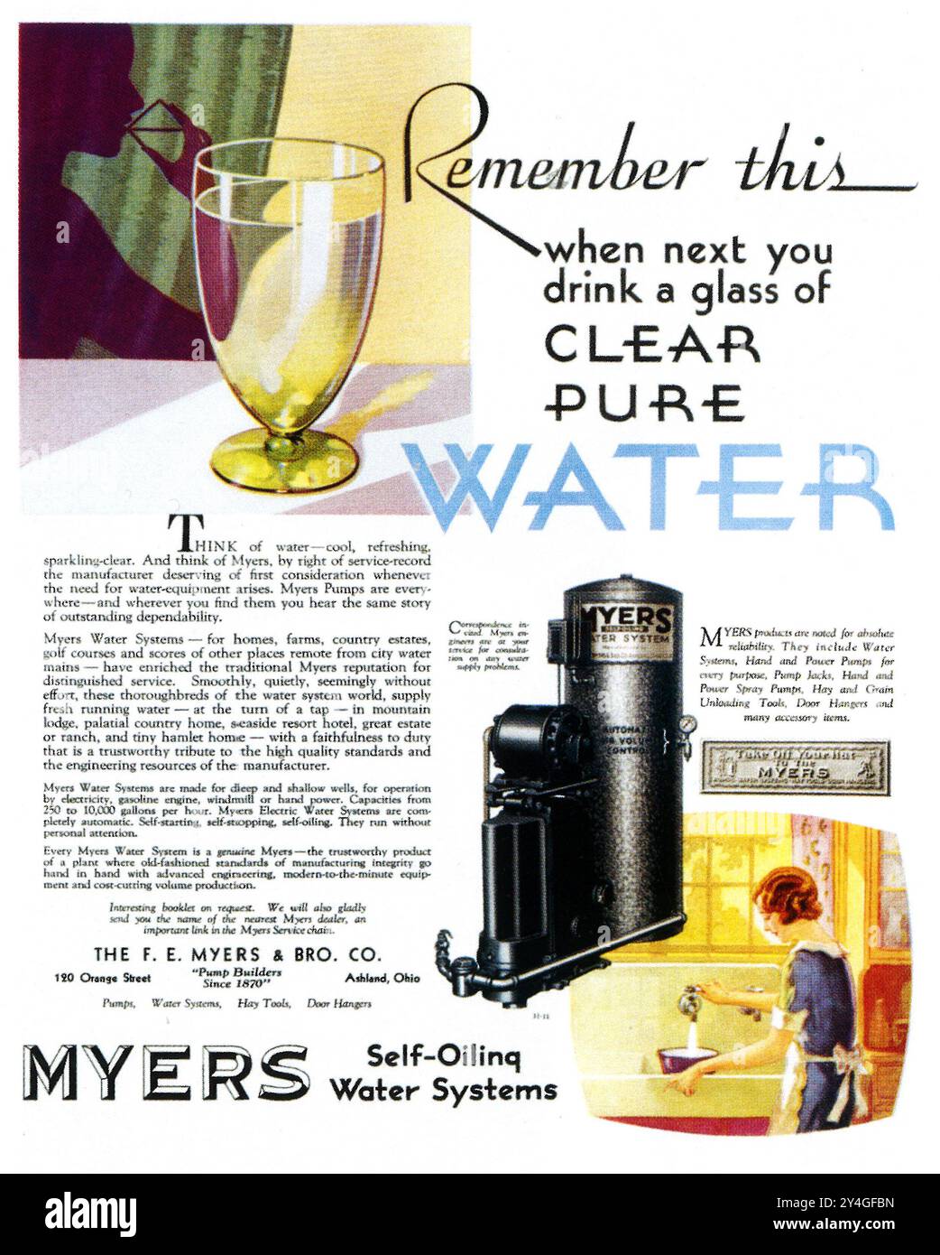 1932 Myers Self-Oiling Water Systems Ad Stock Photo - Alamy