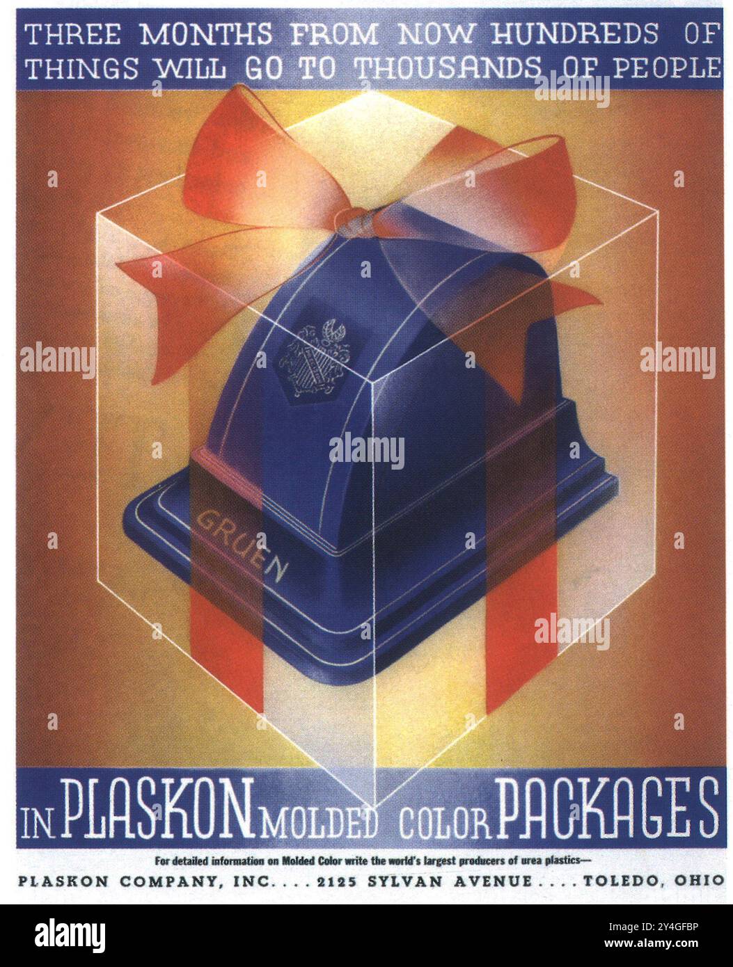 1930s Plaskon molded color packages ad Stock Photo - Alamy