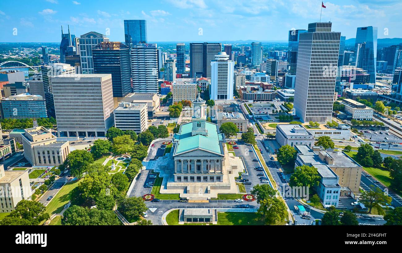 Aerial View of Tennessee State Capitol and Nashville Skyline Stock ...
