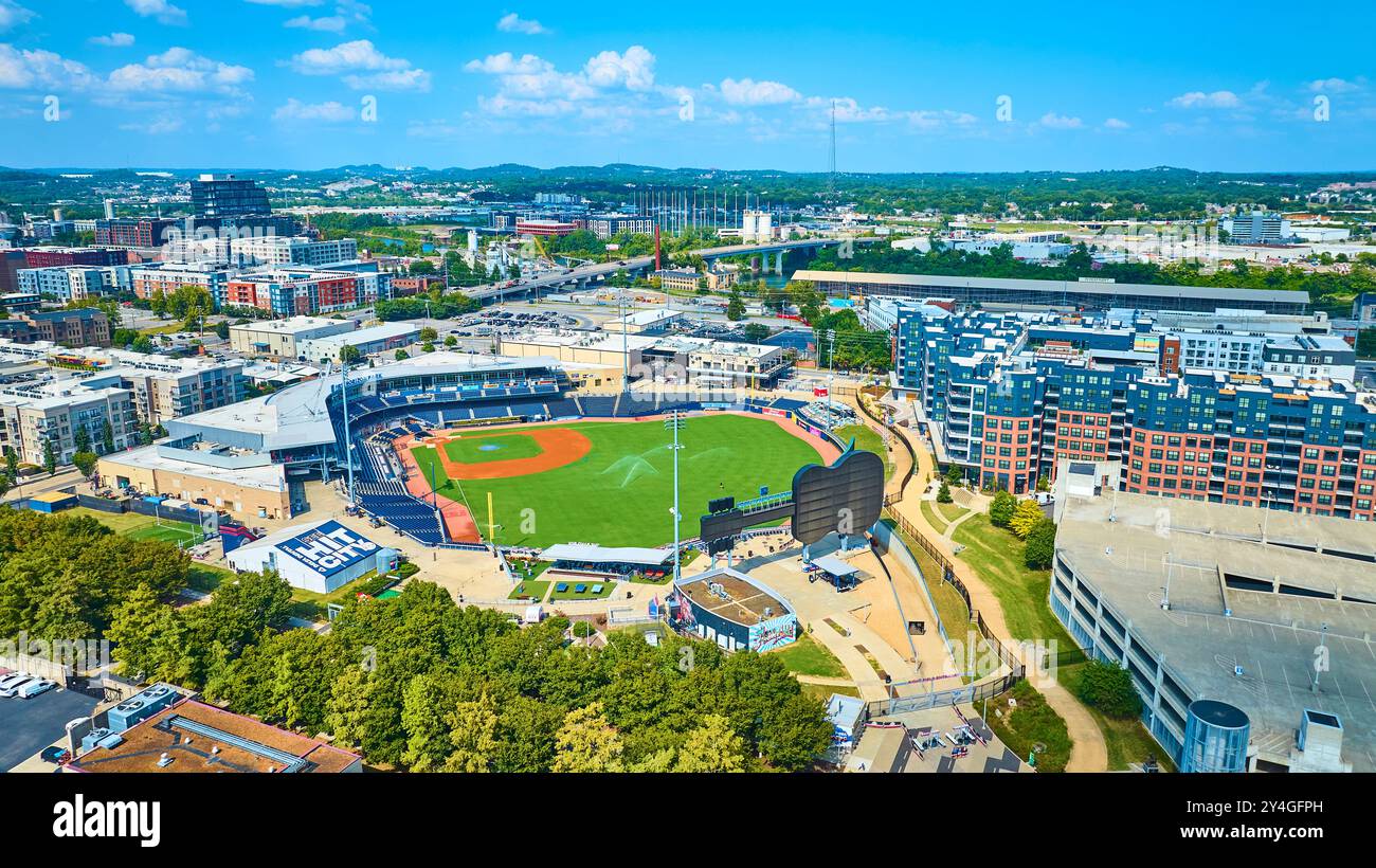 Aerial View of Urban Baseball Stadium and Cityscape in Nashville Stock ...