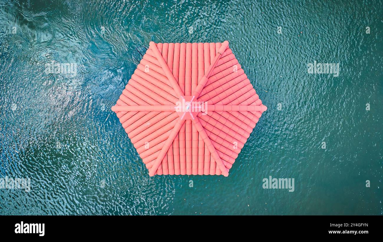 Aerial View of Lighthouse Top Down Red Hexagonal Roof over Tranquil ...