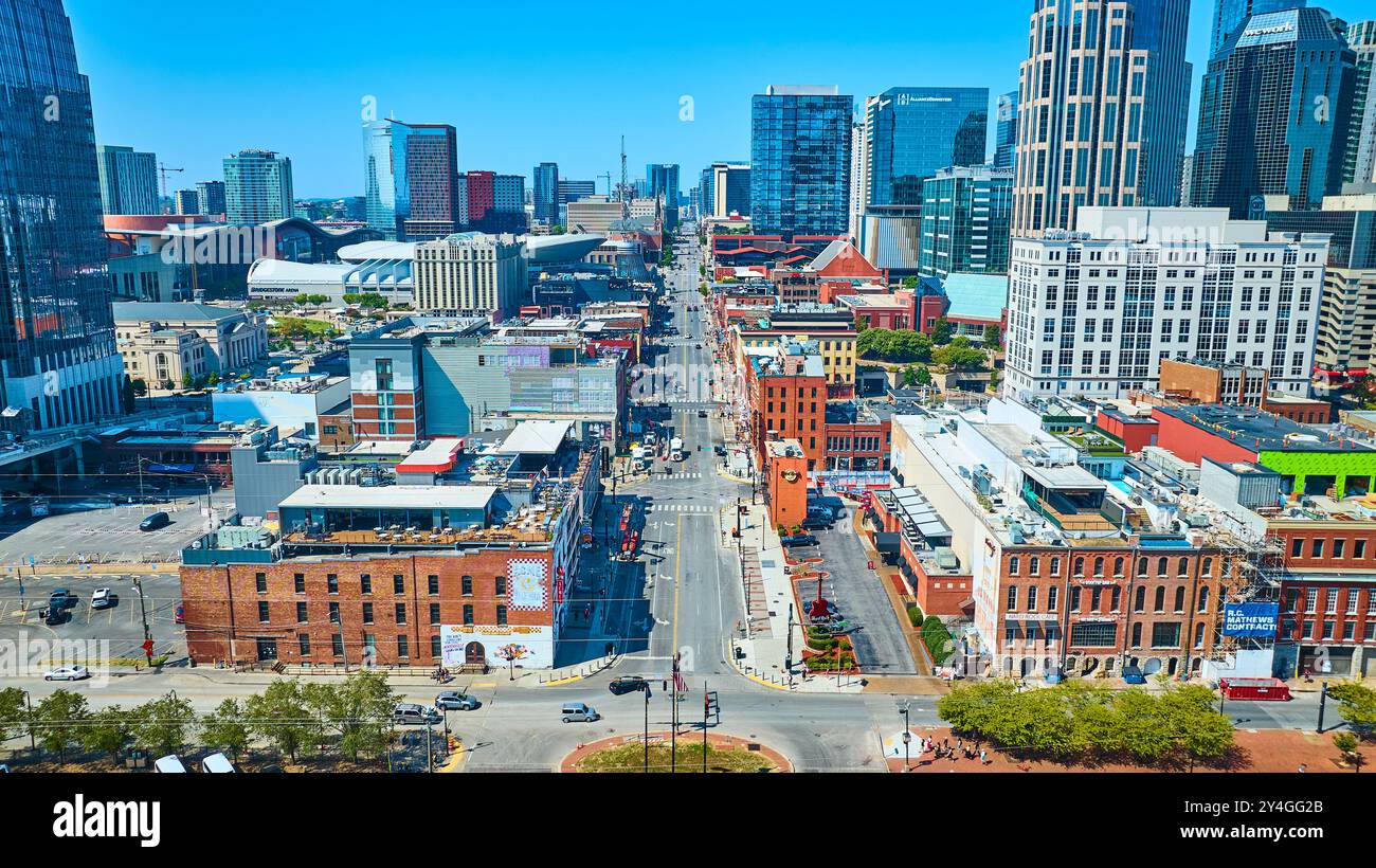 Aerial View of Downtown Nashville Skyline and Broadway Street Stock ...