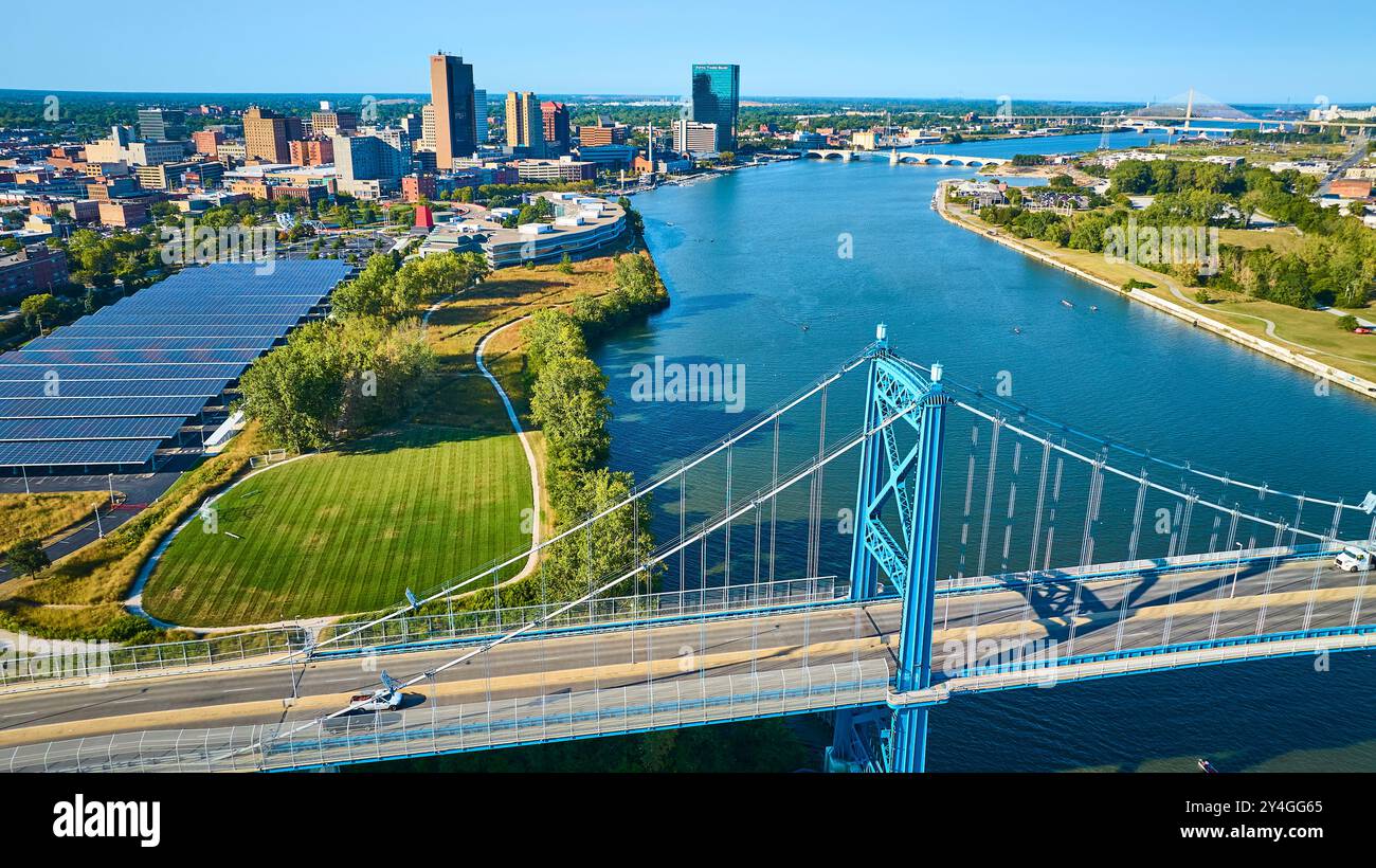 Aerial View of Toledo Skyline with Anthony Wayne Bridge and Solar ...