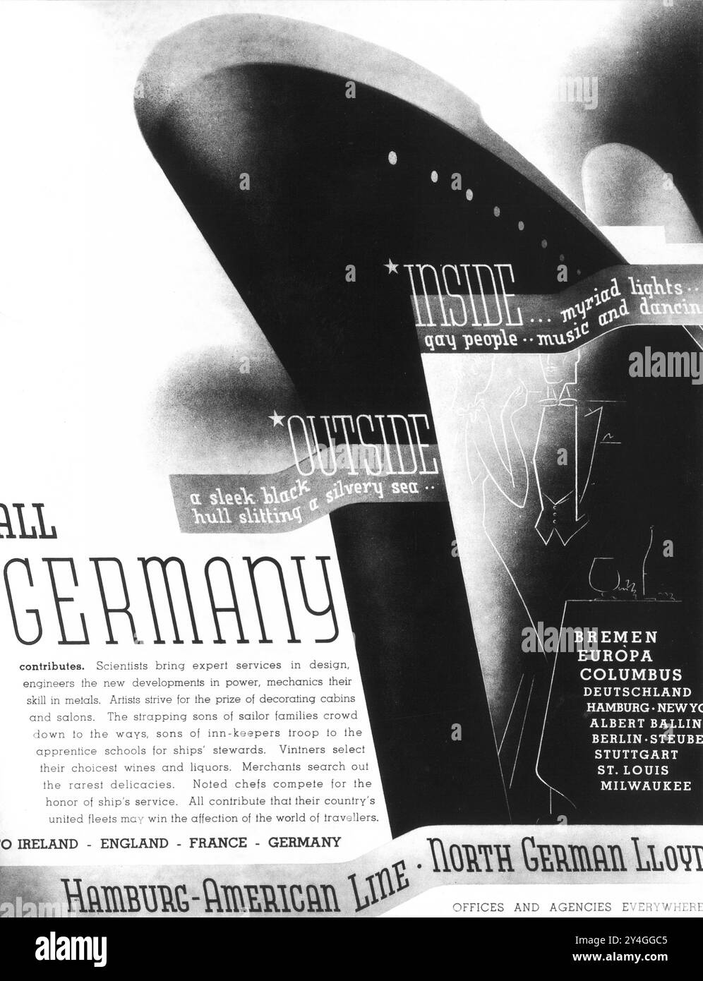 1934 Hamburg-American Line - North German Lloyd Cruises Ad - "A slick ...