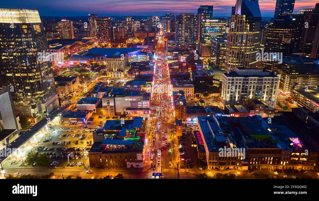 Aerial View of Nashville Vibrant Nightlife on Broadway Street Stock ...