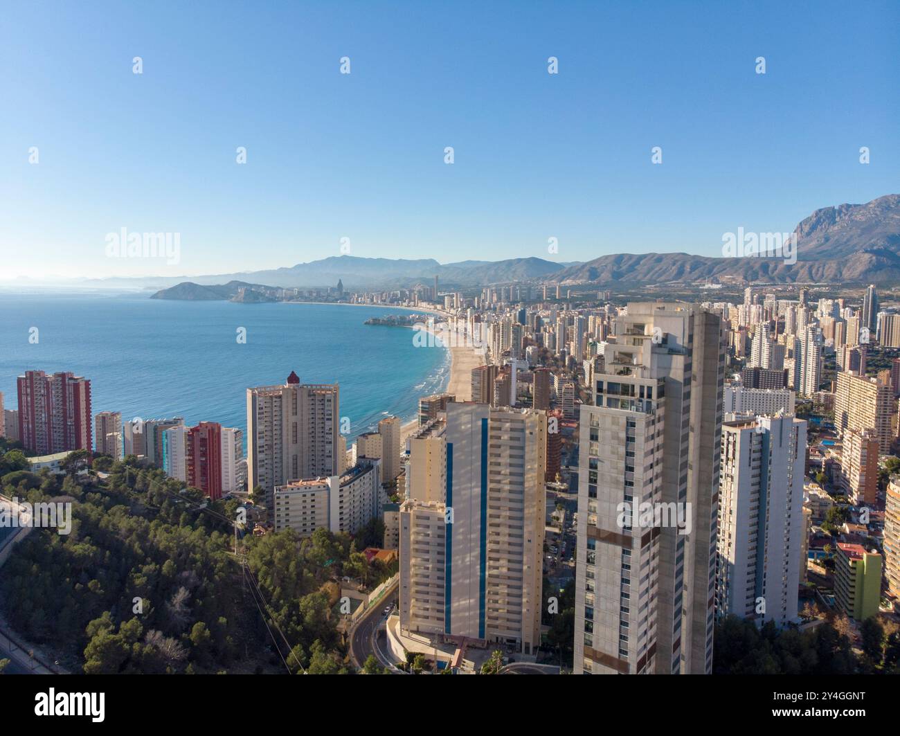 Aerial photo taken in Benidorm in Spain Alicante, showing the beautiful ...
