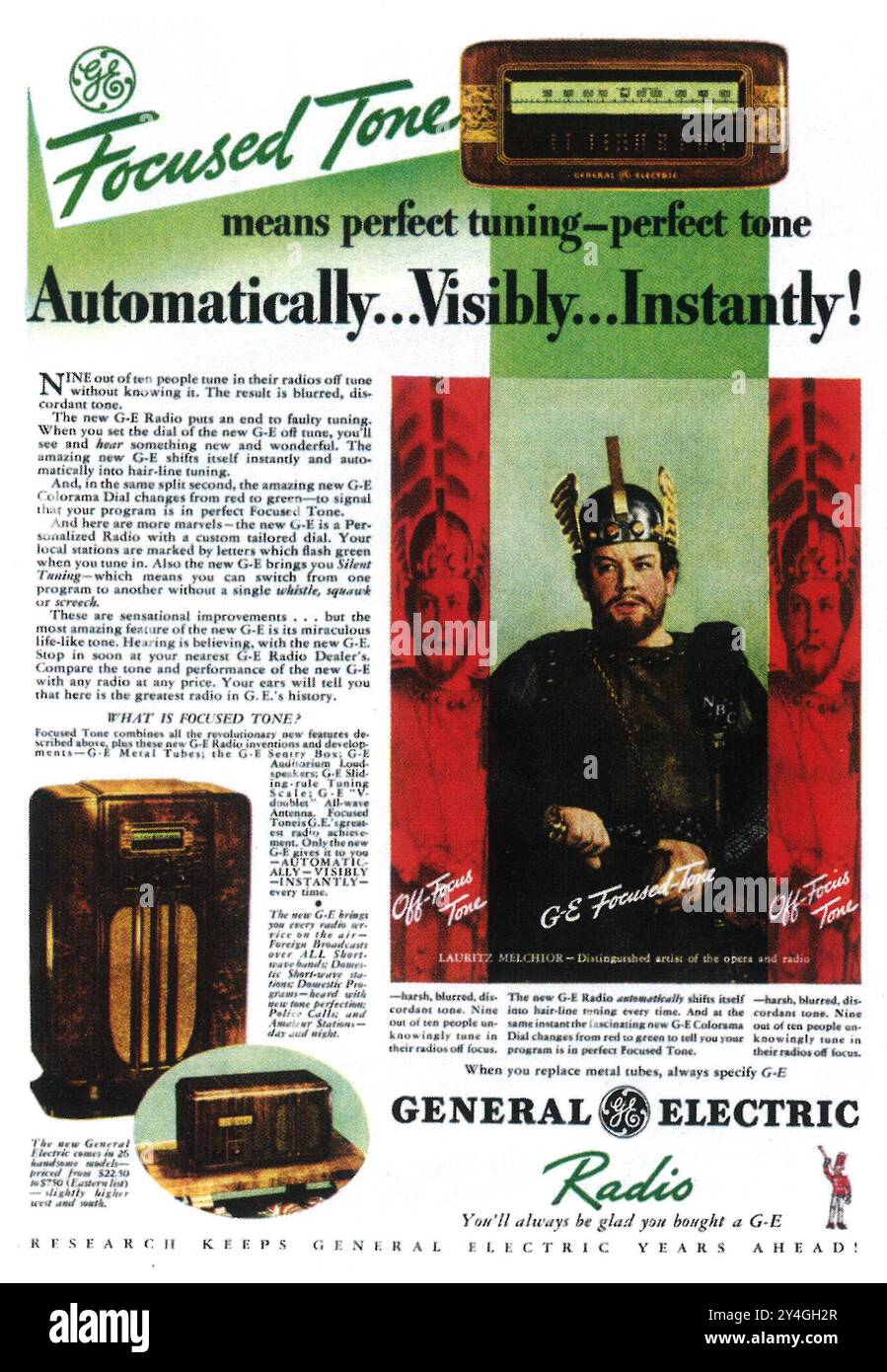 1936 General Electric Radio Ad with Lauritz Melchior opera singer Stock ...
