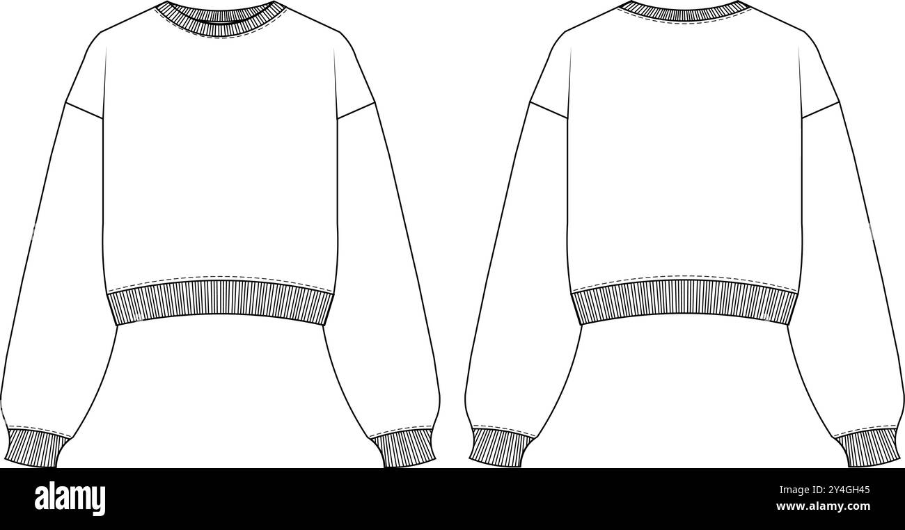 ribbed drop shoulder sweatshirt sweater technical sketch template flat ...