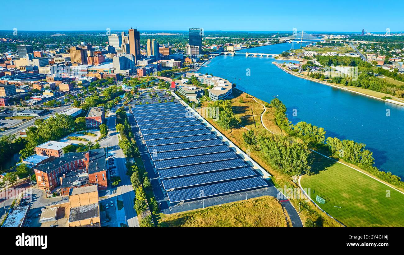 Aerial View of Toledo Cityscape with Solar Panels and Riverfront Stock ...