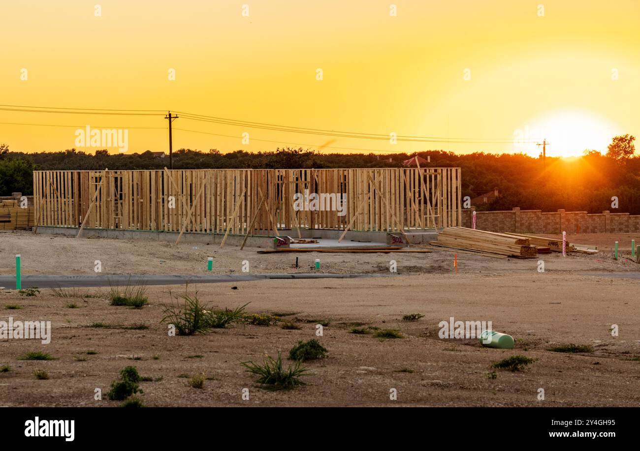 Single family home with slab foundations and dimensional lumber frames ...