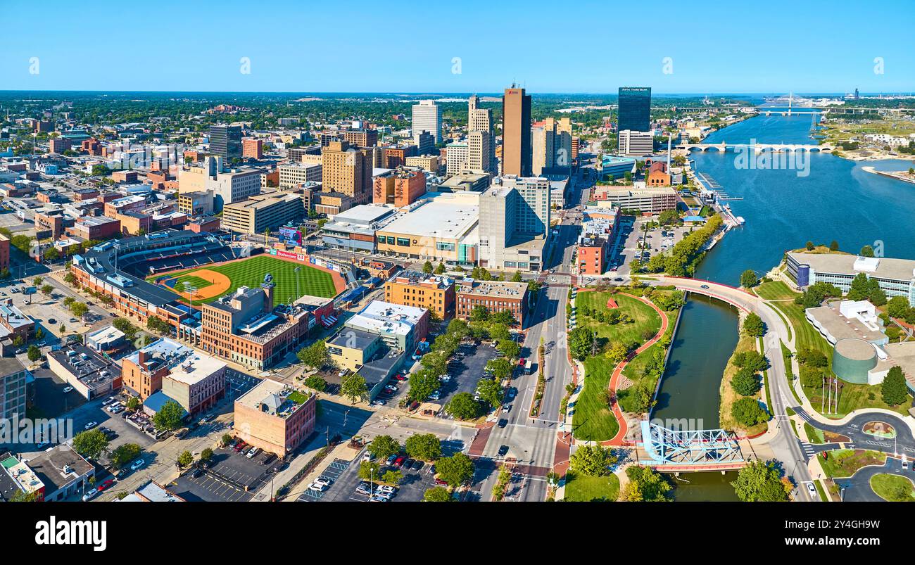 Aerial View of Toledo Ohio Skyline with Maumee River and Baseball ...