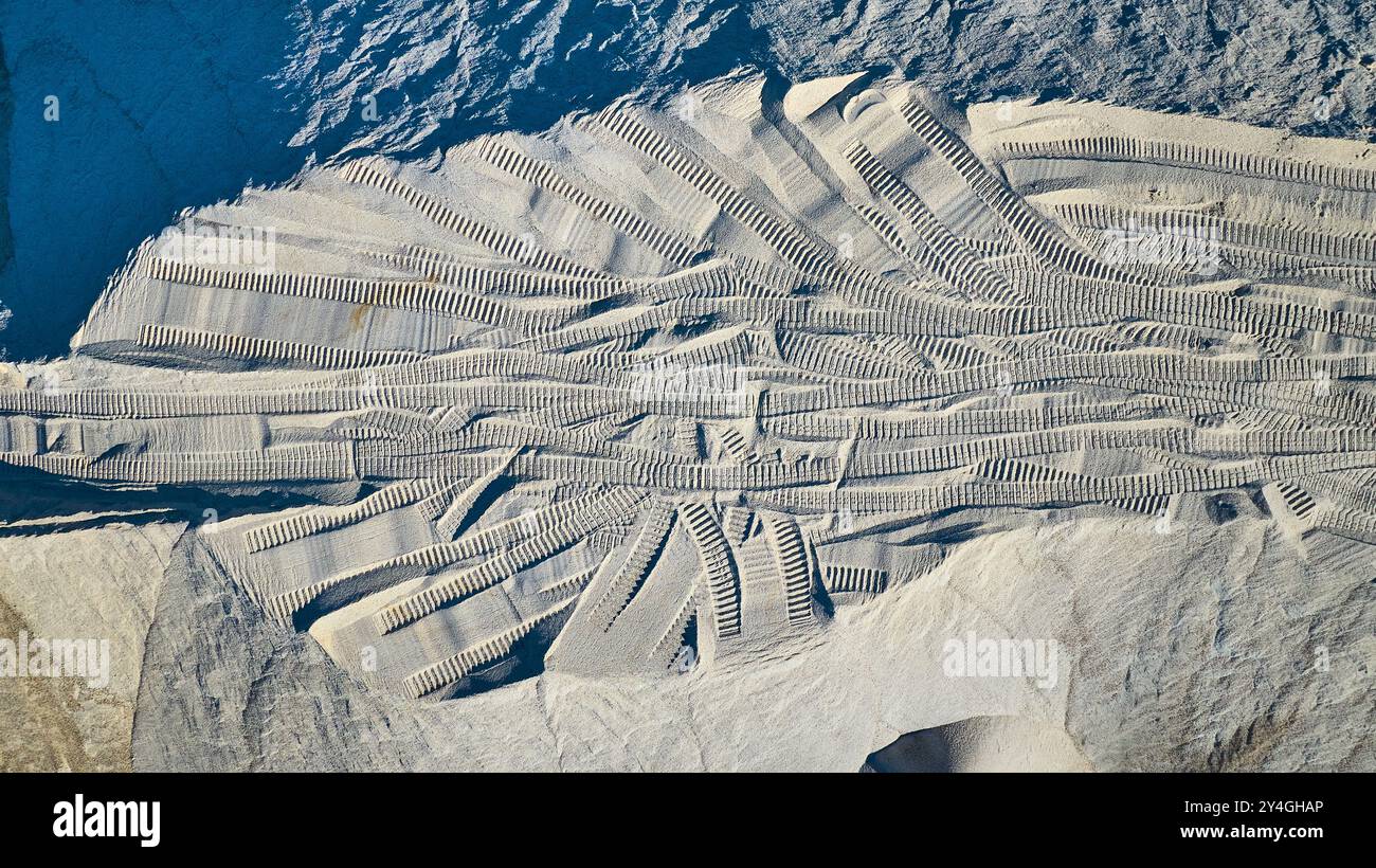 Aerial Top Down View of Geometric Tire Tracks on Ohio Quarry Sand Stock ...