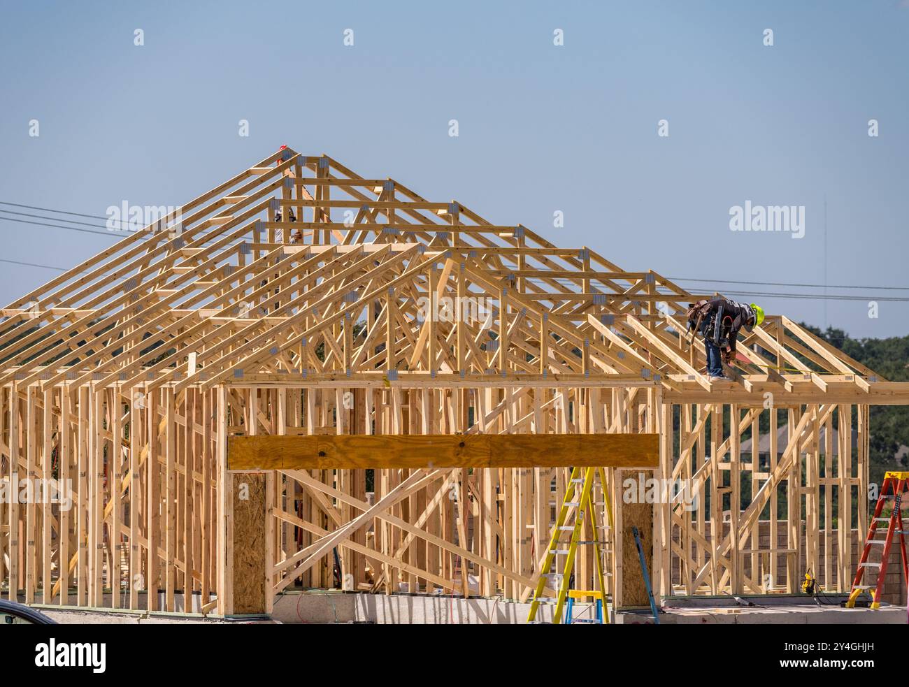 Single family home with slab foundations and dimensional lumber frames ...