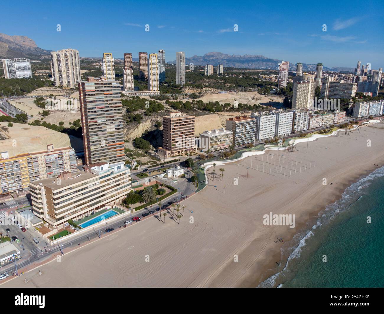 Aerial photo taken in Benidorm in Spain Alicante, showing the beautiful ...