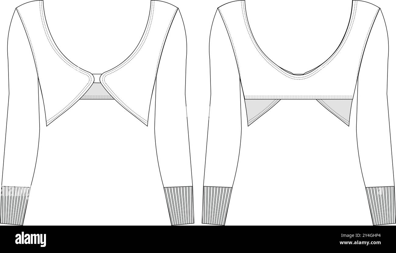 Cropped ribbed blouse technical drawing flat sketch Stock Vector Image ...