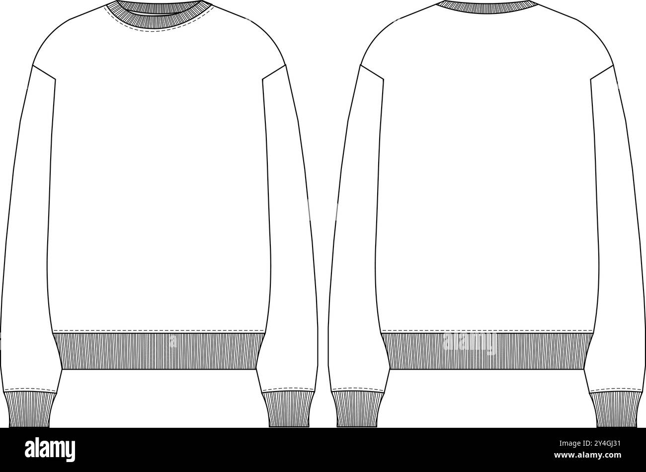 round neck long sleeve ribbed sweater sweatshirt template technical ...