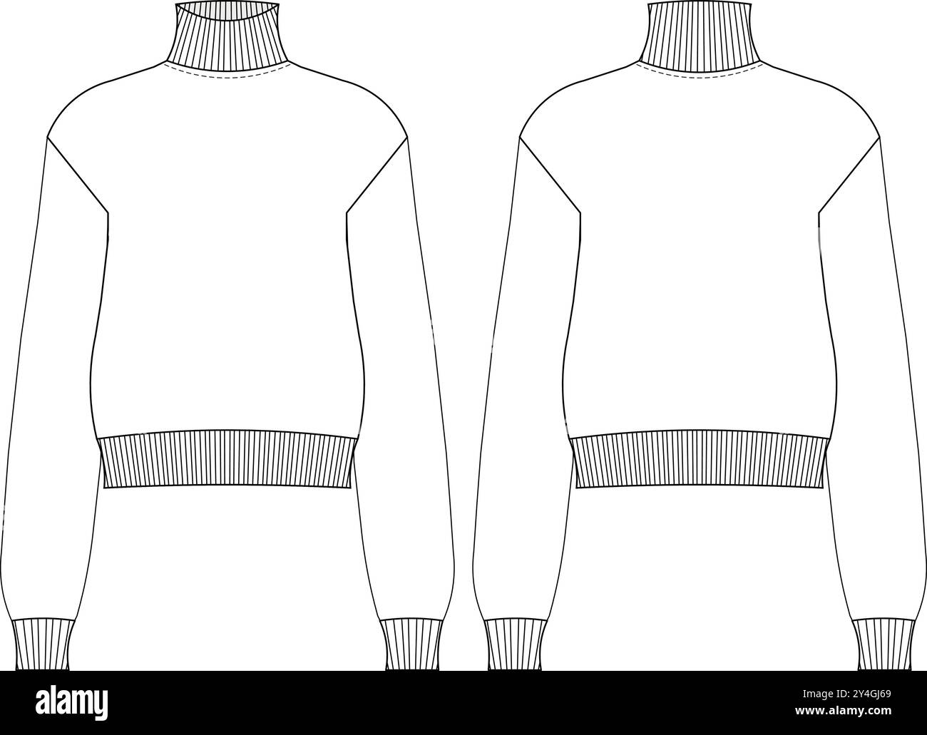 ribbed drop shoulder sweatshirt sweater technical sketch template flat ...
