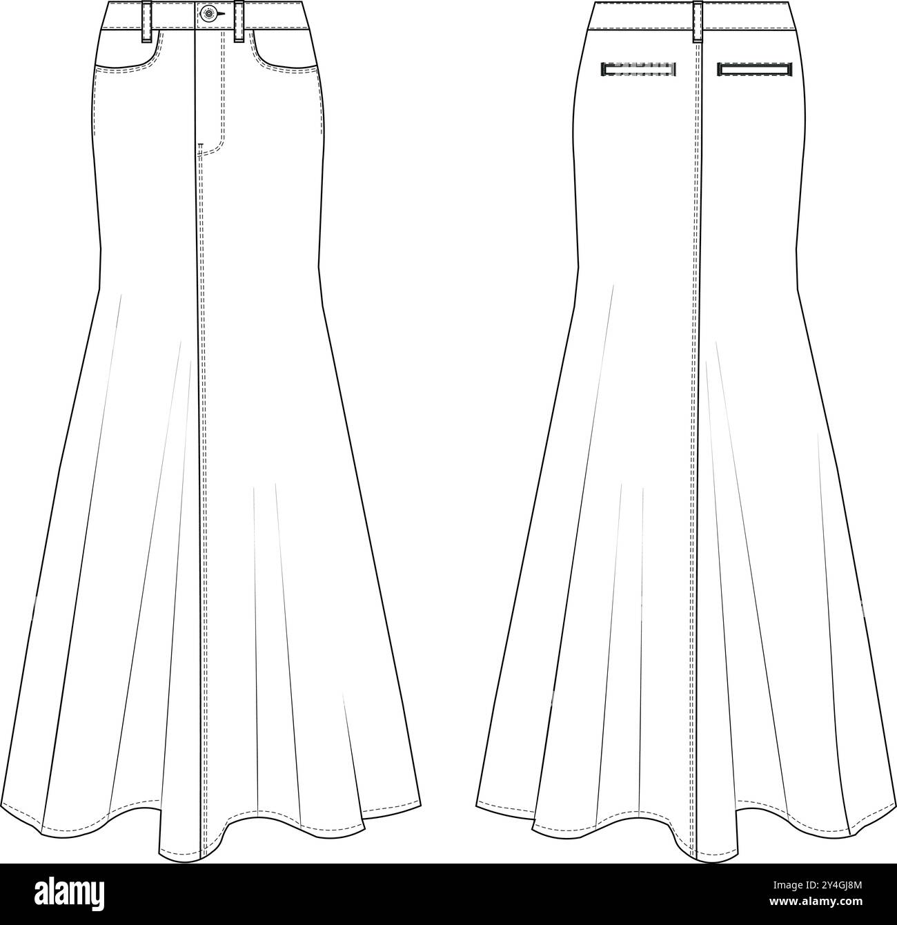 maxi long mermaid flared welt pocket detailed skirt template technical ...
