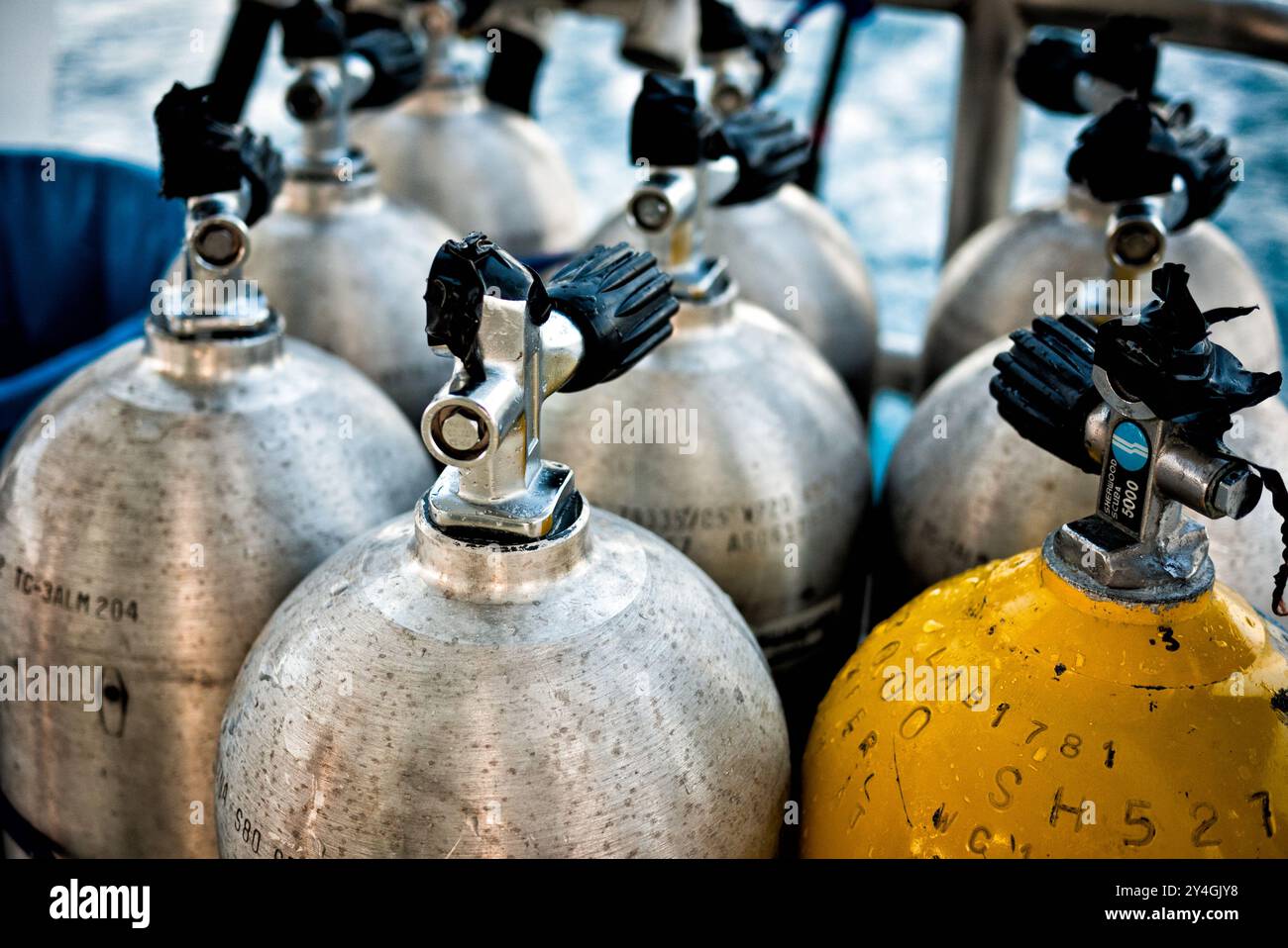 Scuba tanks for diving on Swains Reef on Australia's Great Barrier Reef ...