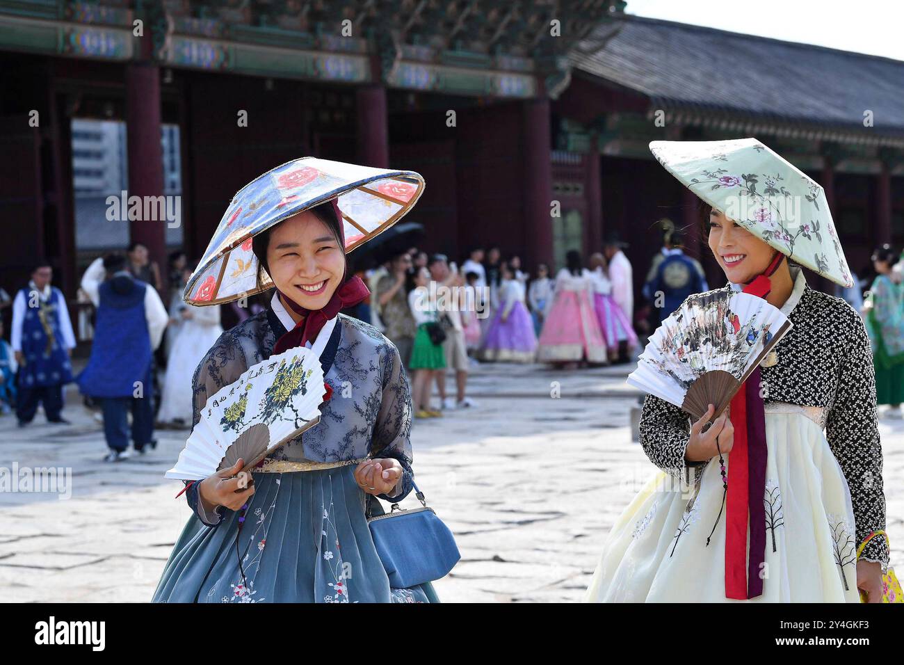 Chuseok holidays in Seoul, South Korea Tourists wearing traditional ...