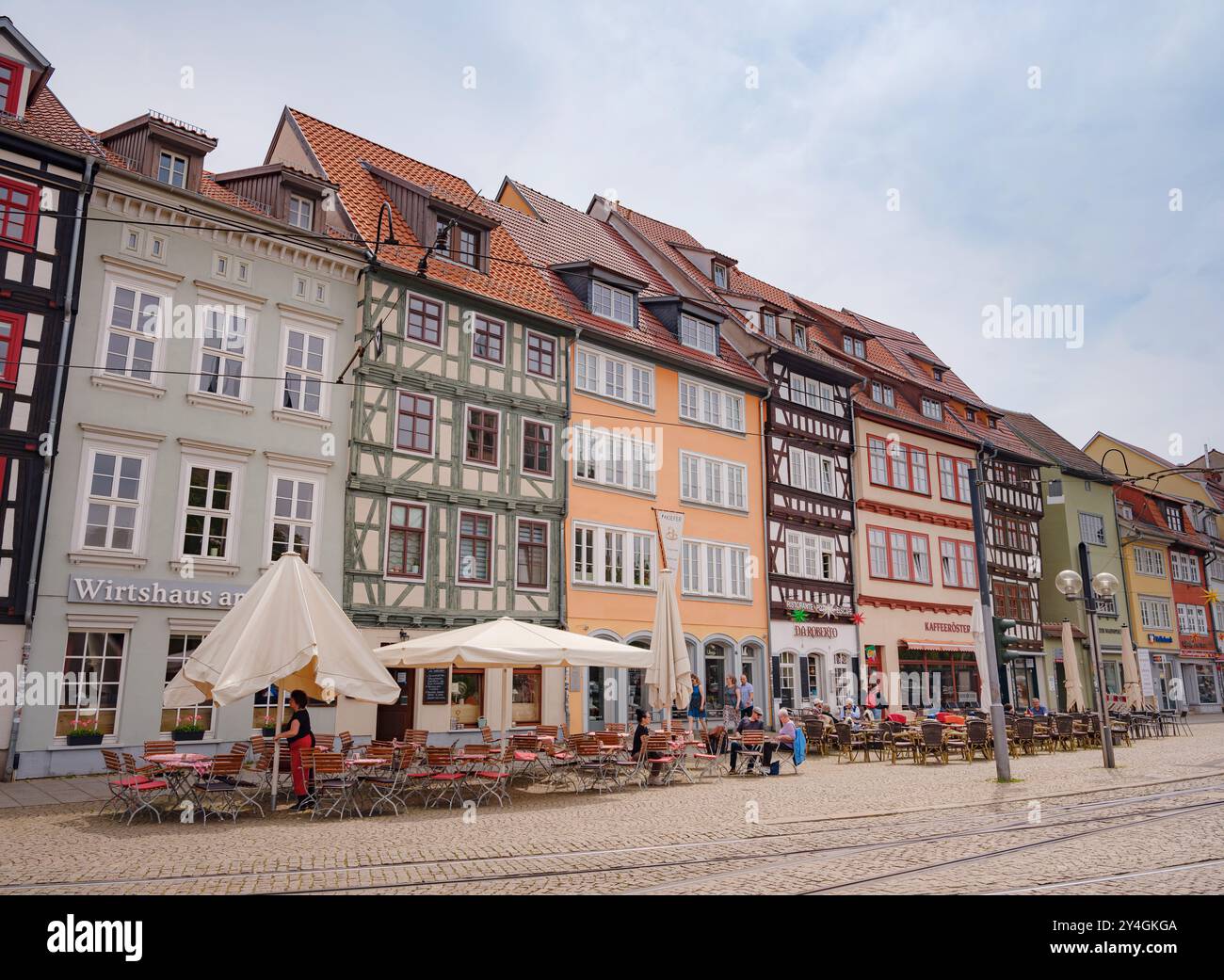 Erfurt, Germany - May 21, 2023: A lively town square with a famous ...