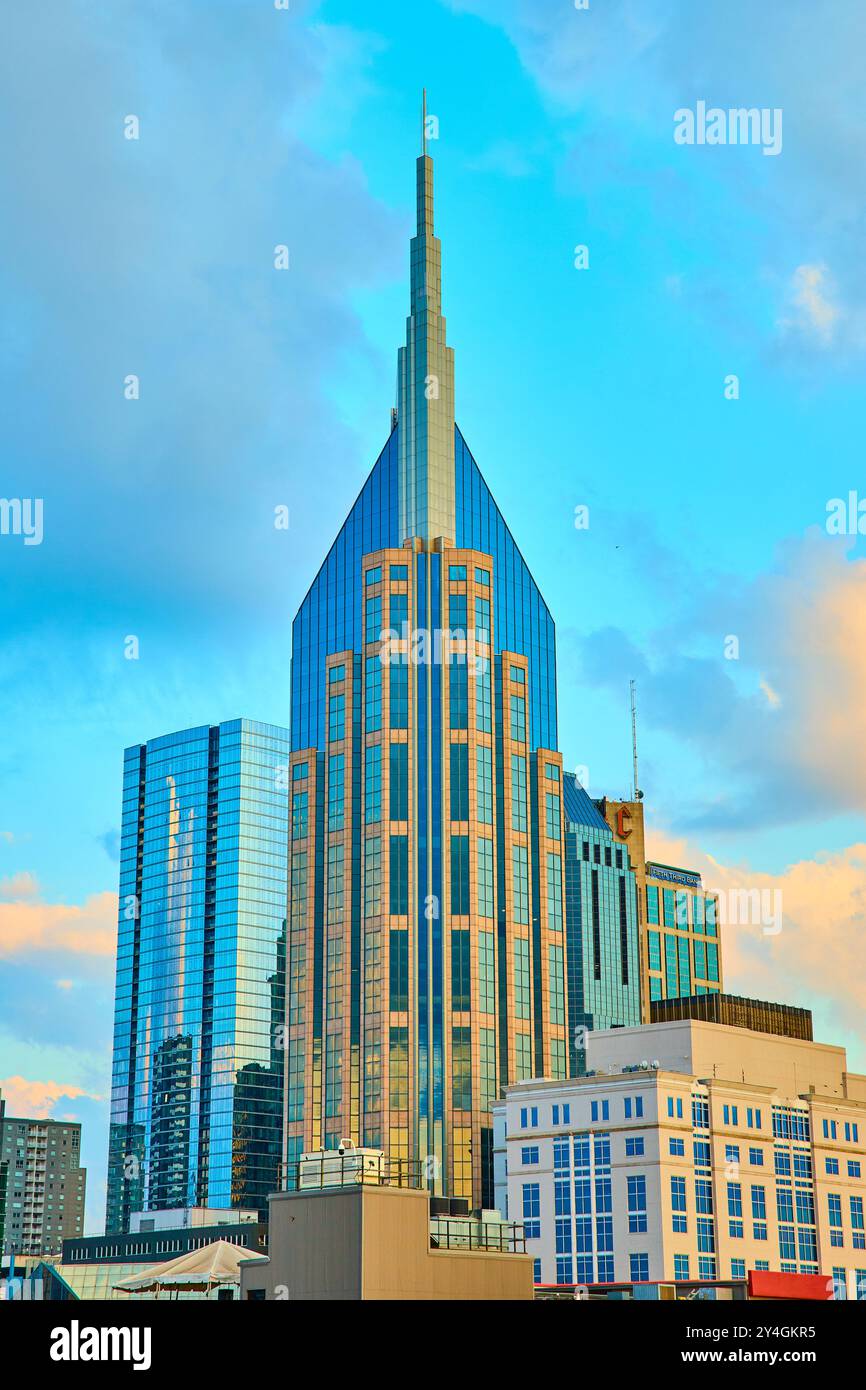 Nashville Skyline with Futuristic Skyscraper at Sunset Eye-Level View ...