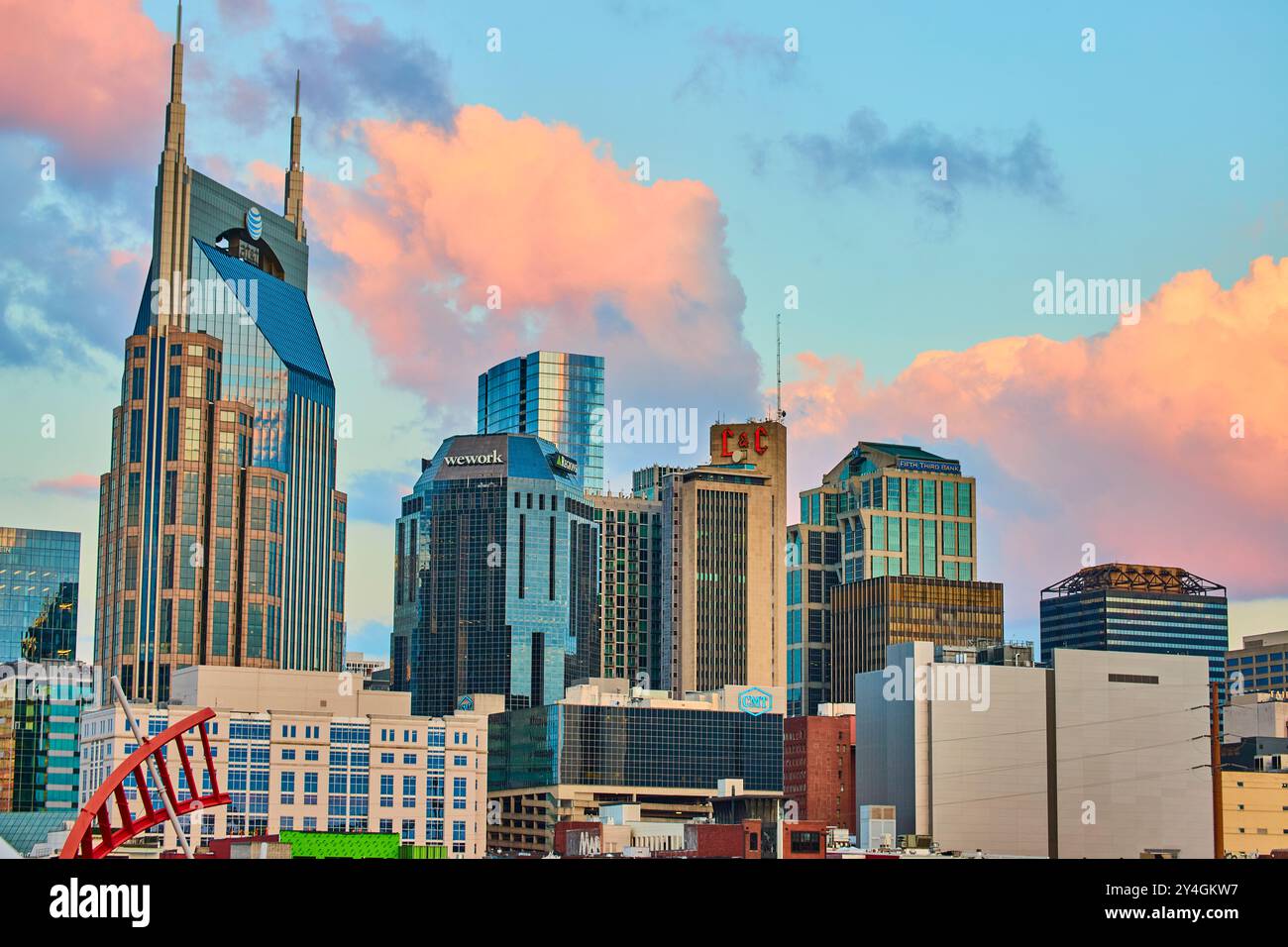 Nashville Downtown Skyline at Golden Hour Eye-Level Perspective Stock ...
