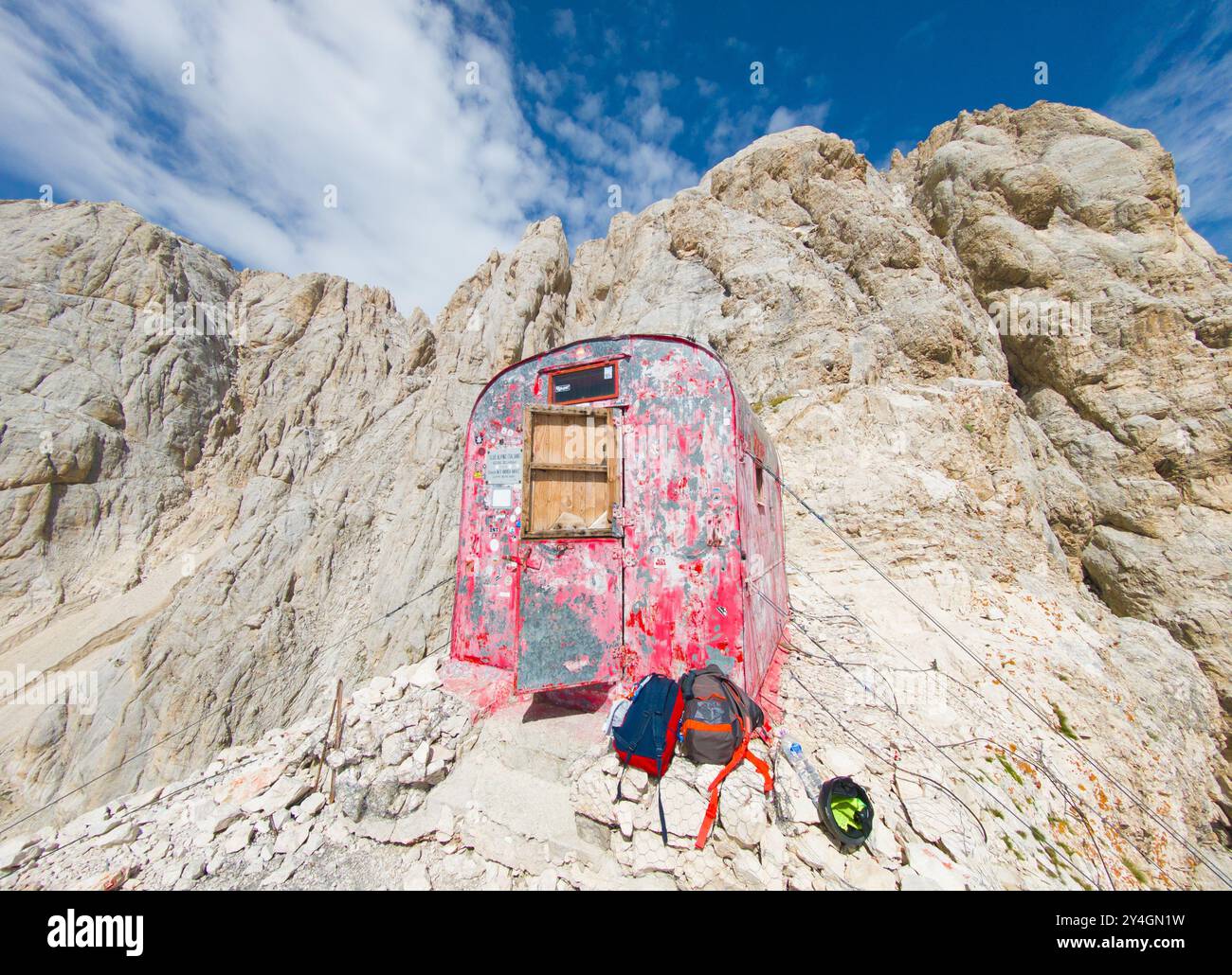Gran Sasso, Italy - The path to red Bivacco Bafile refuge, above 2700 ...