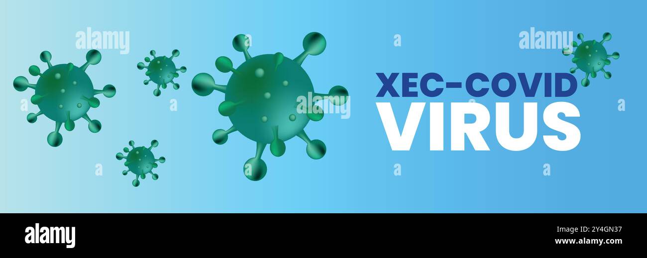 A vector illustration featuring the XEC-COVID virus particles on a blue ...