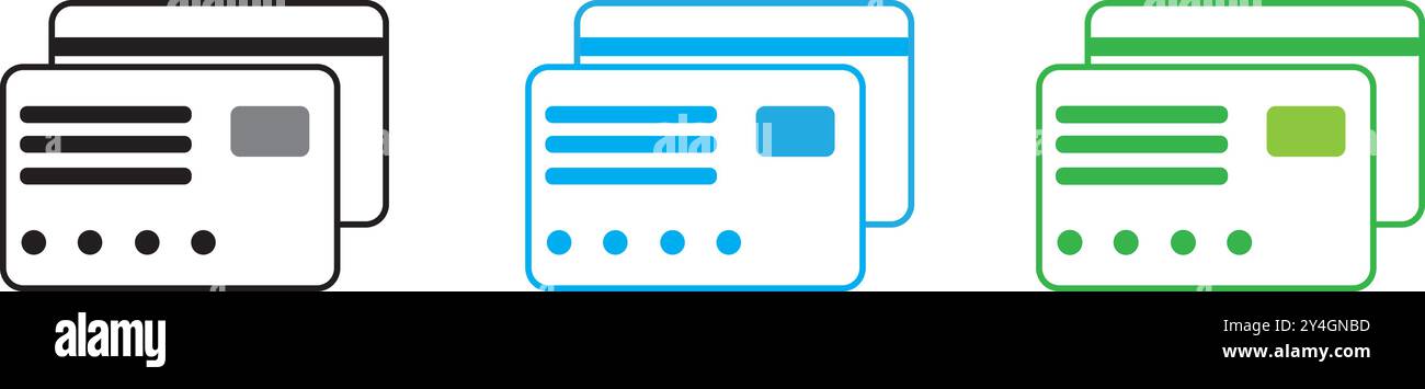 A vector illustration of multiple credit cards in three different ...