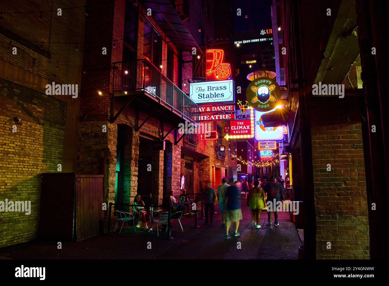 Neon Alley Nightlife in Nashville Eye-Level Motion Perspective Stock ...