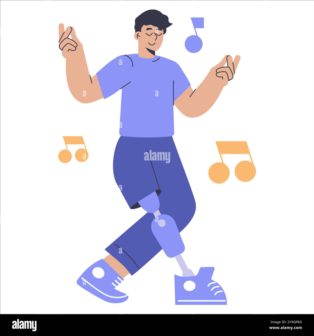 Inclusive dancing concept. An illustrated man with a prosthetic leg ...