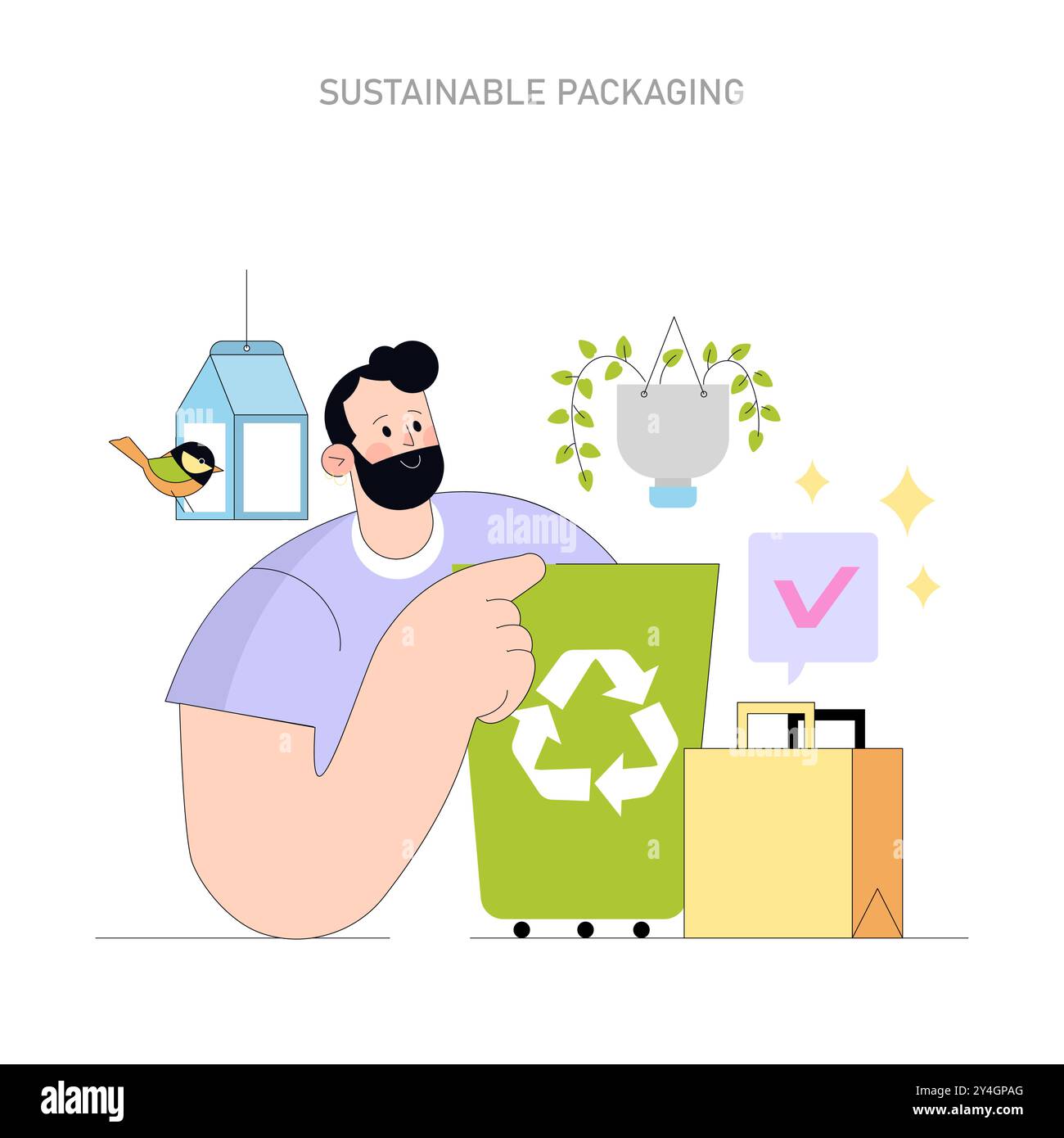 Sustainable Packaging concept. Man promoting eco-friendly materials, supporting green ...