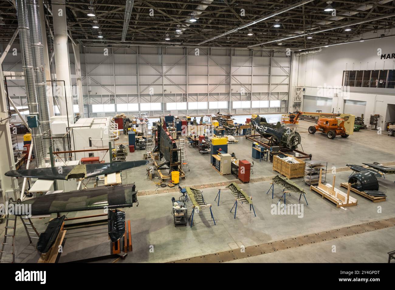 Historic planes in pieces as part of the restoration process in the ...