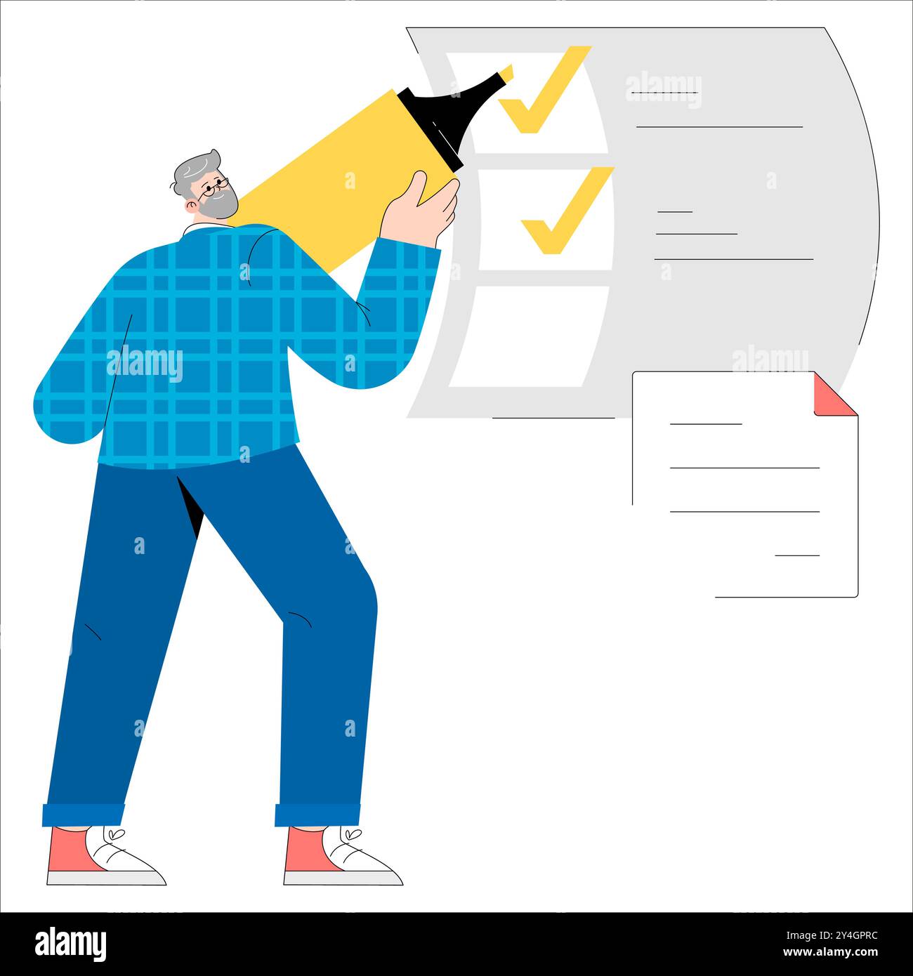 Senior businessman completing checklist with a large pen, ensuring ...