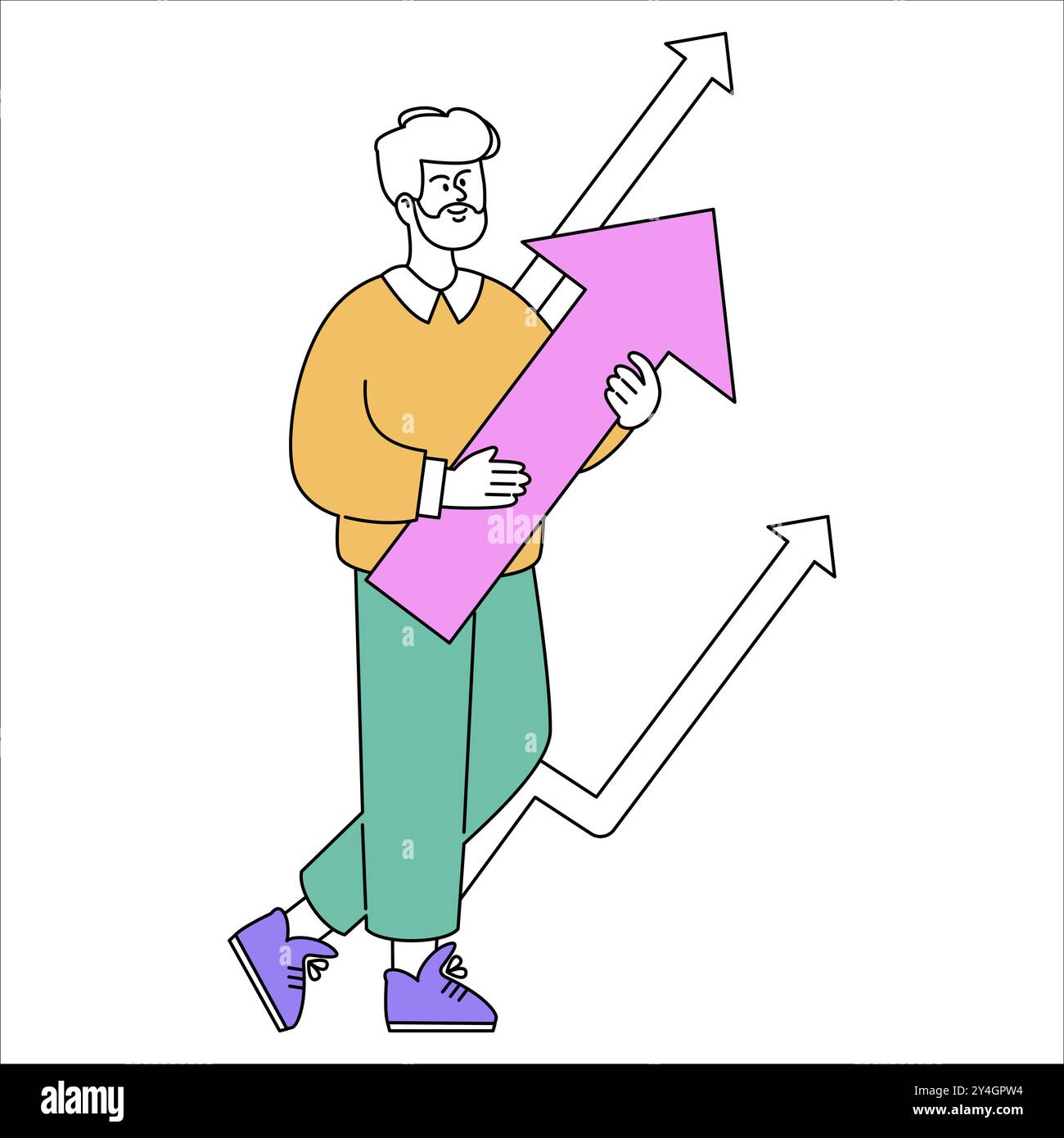 Businessman concept. Confident entrepreneur holding a rising trend ...