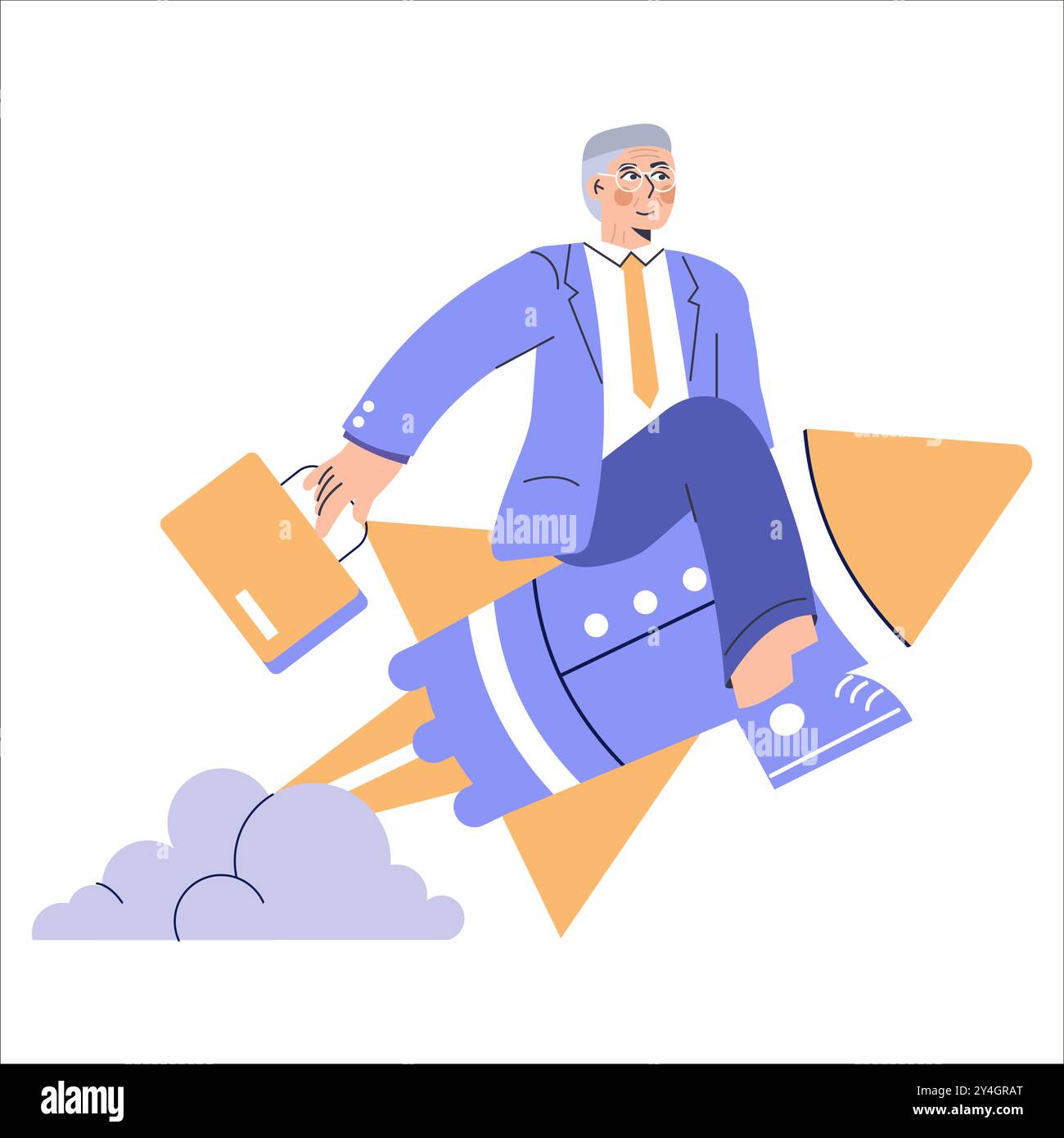 Senior businessman on rocket expressing career growth and success ...