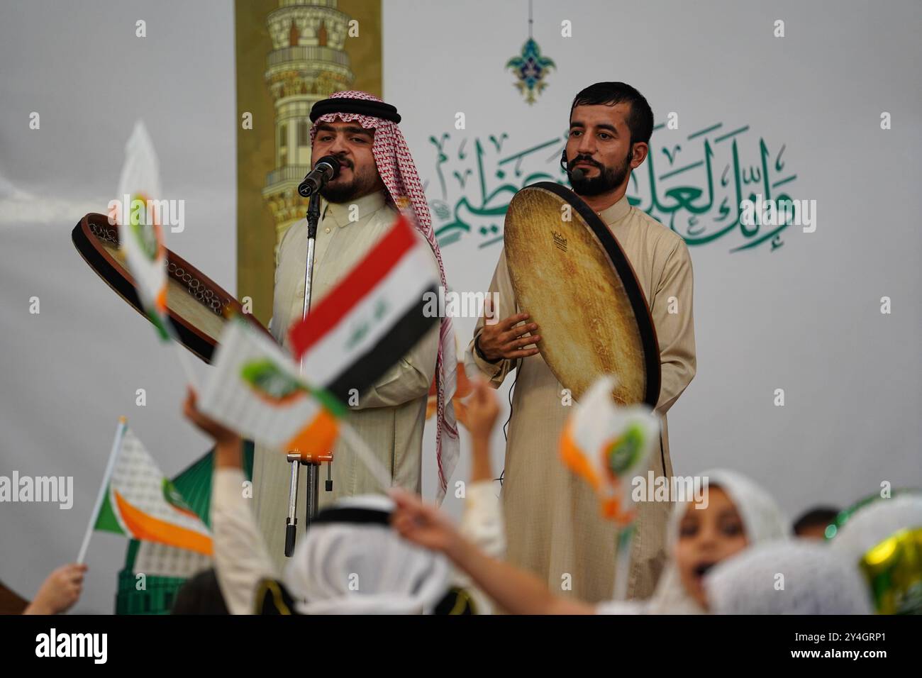 Two muslim men seen performing with the traditional Daf during a ...