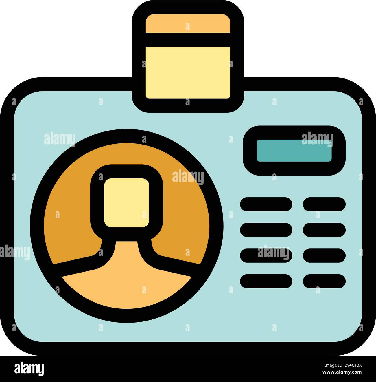 Colorful icon of an office worker id card, featuring a photo, name and ...