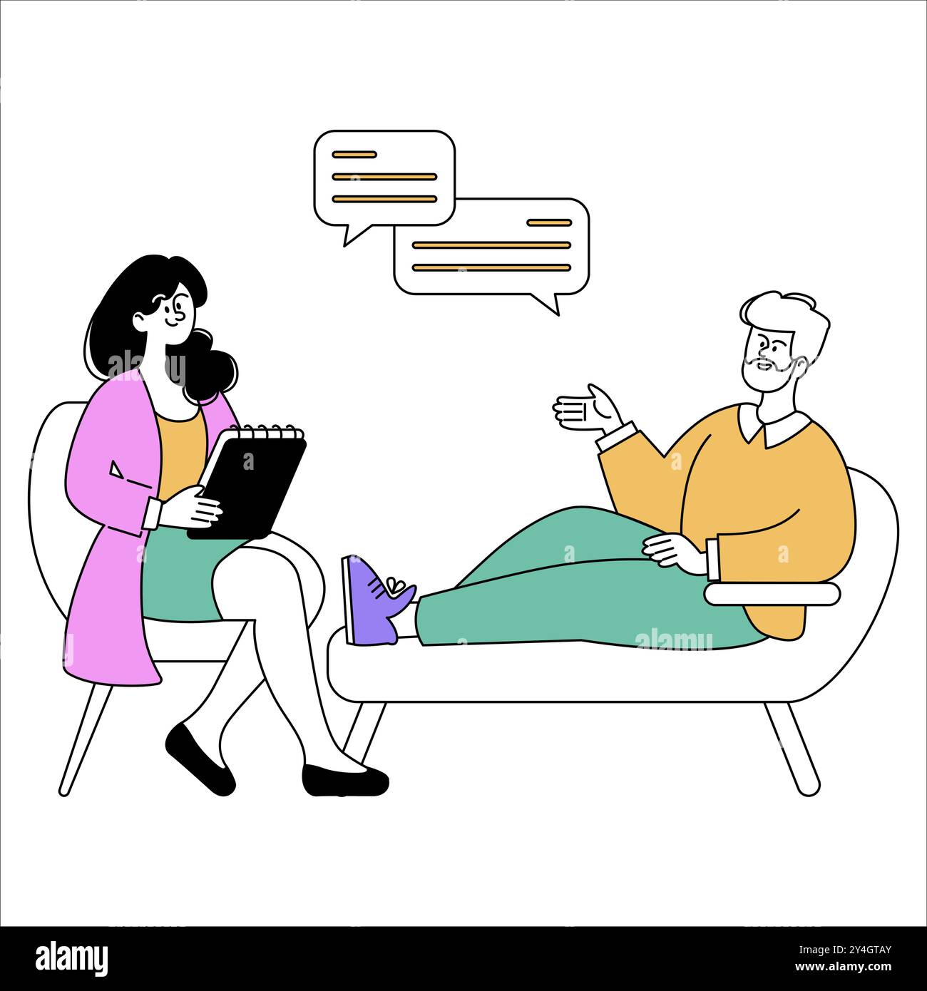 Therapy session concept. A psychologist attentively listens to a male ...