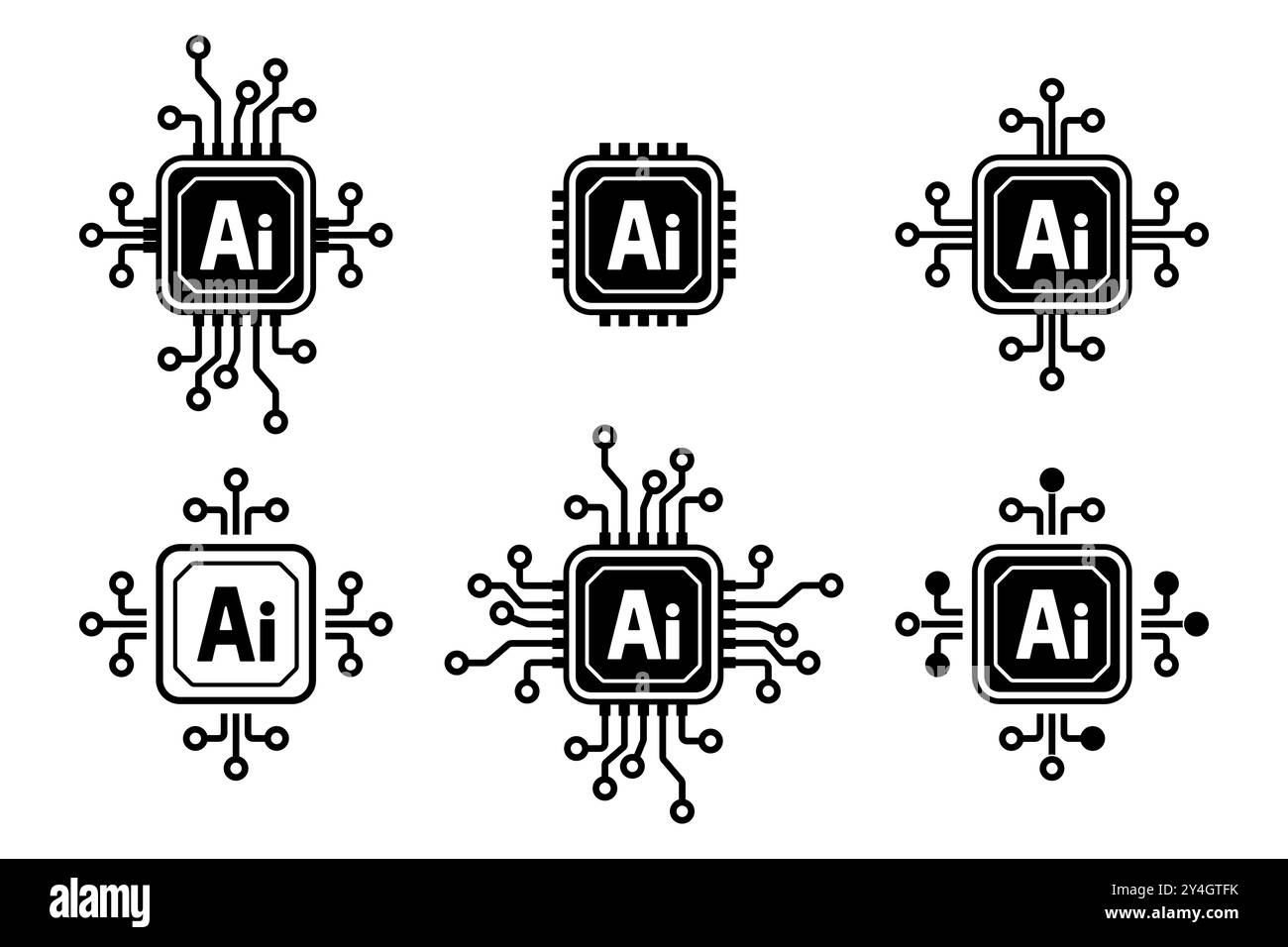 Electronic chip AI processor icon set, Artificial intelligence ...