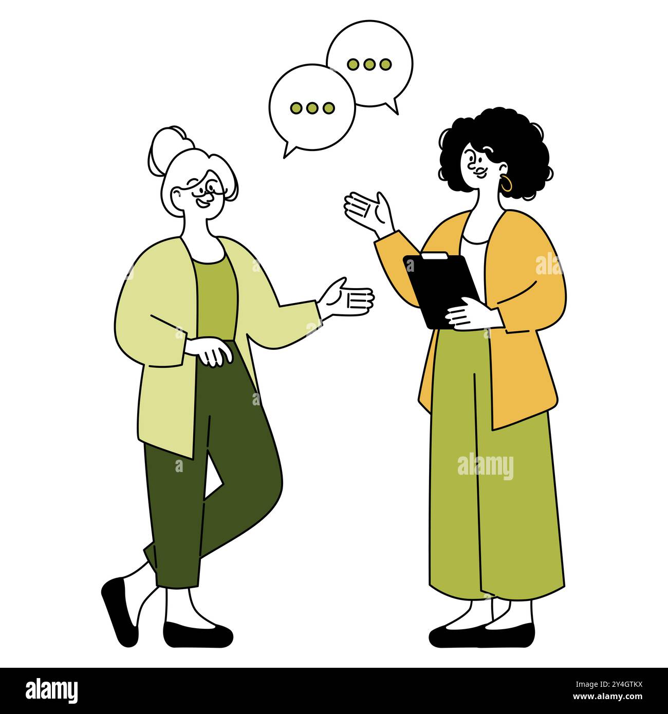 Senior businesswomen engaging in a conversation, exchanging ideas in a ...