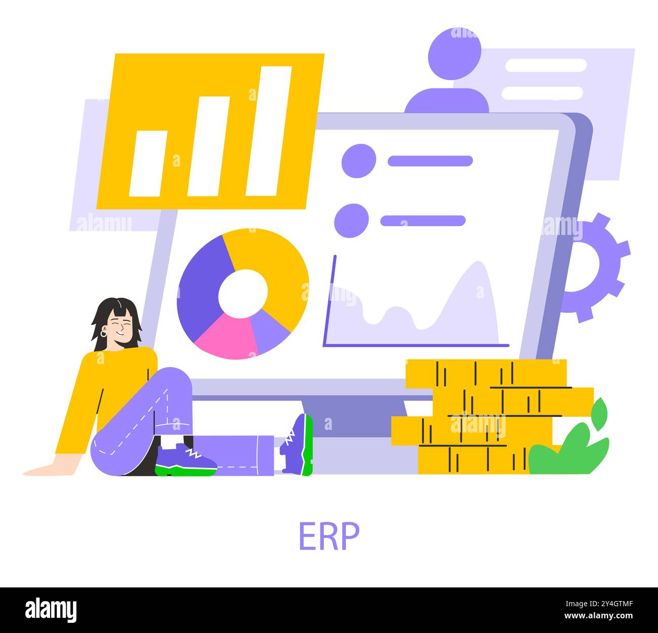 Enterprise resource planning concept. Professional analyzing data with ...