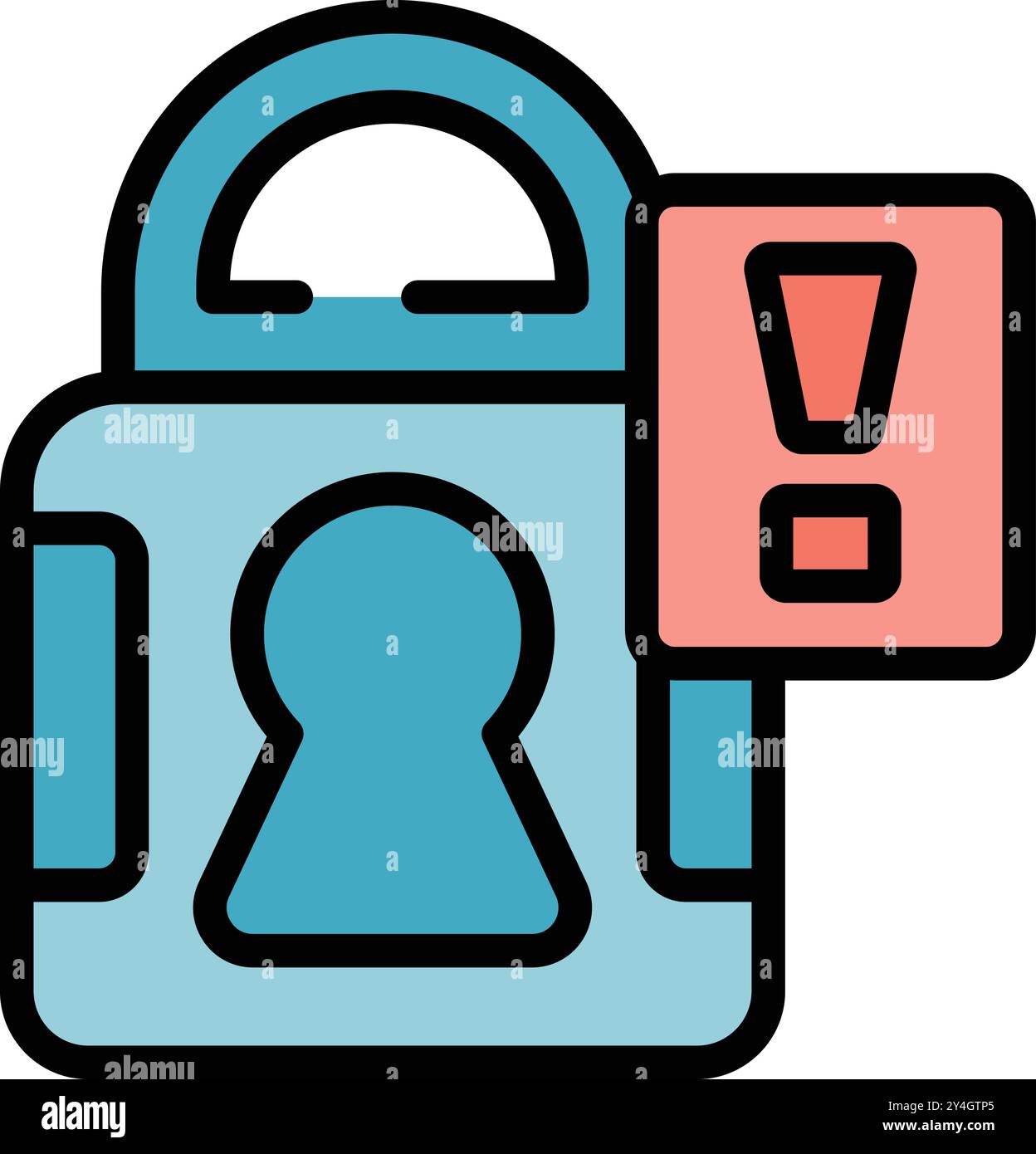 Digital illustration of a padlock with an exclamation point warning ...