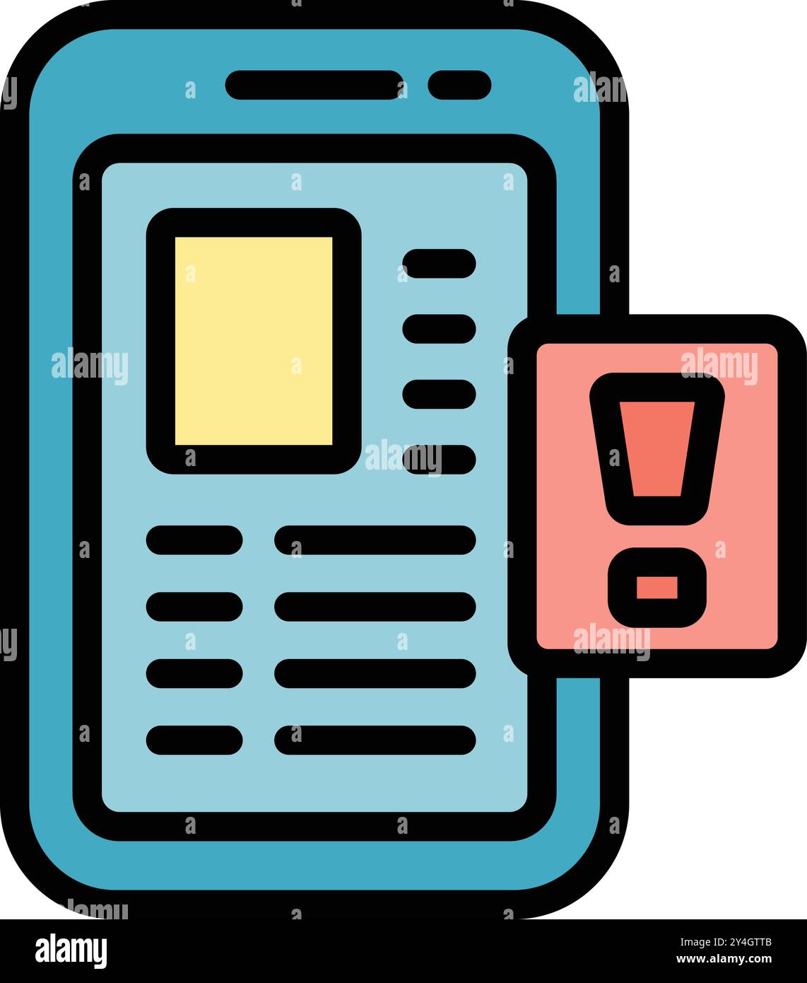 Smartphone is displaying a warning notification icon on the screen ...