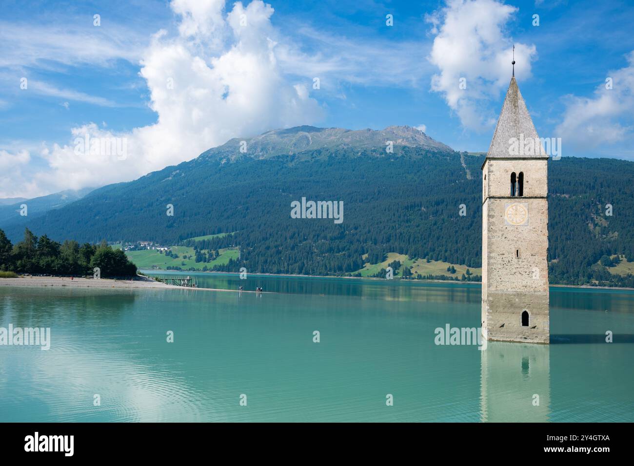 View of Lake Resia - Italy where you can admire the famous bell tower ...