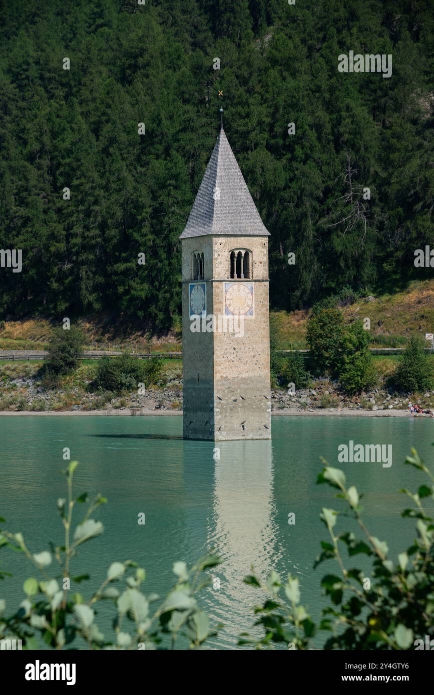 View of Lake Resia - Italy where you can admire the famous bell tower ...